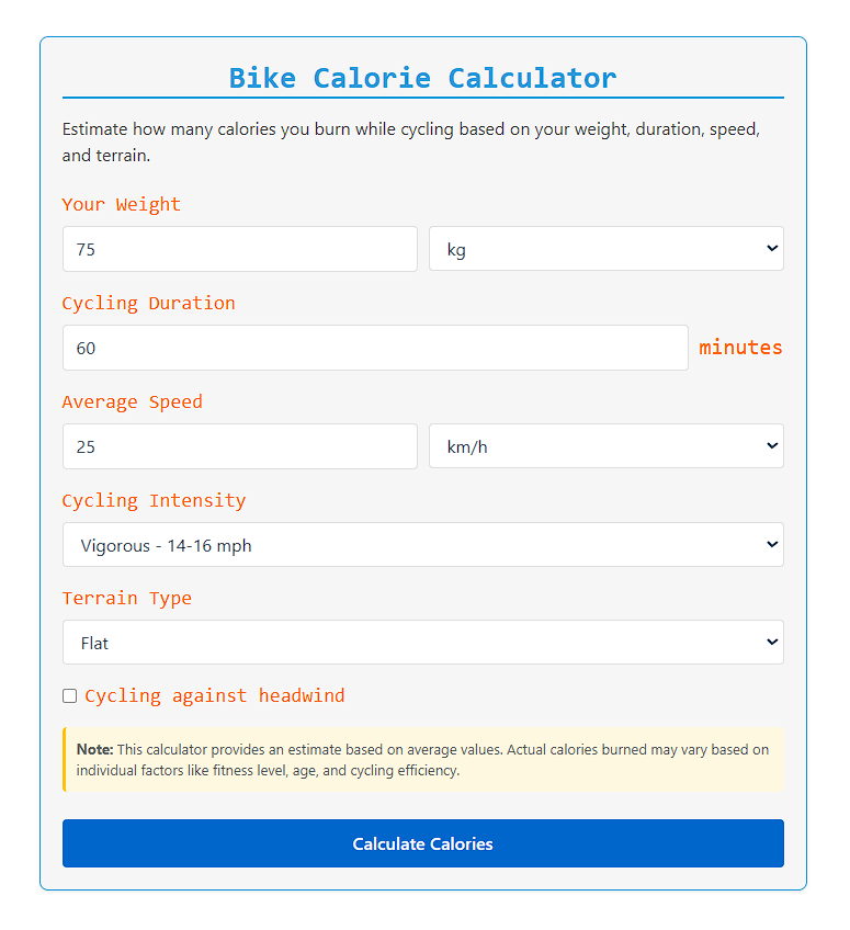 Bike Calorie Calculator: Estimate Cycling Calories Burned