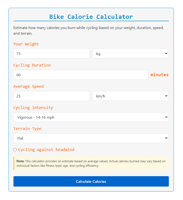 Bike Calorie Calculator: Estimate Cycling Calories Burned